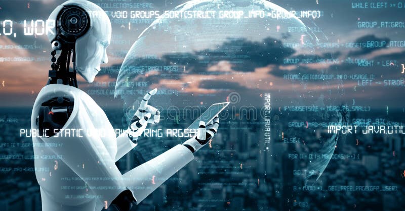 MLP Futuristic Robot Artificial Intelligence Huminoid AI Programming Coding Stock Illustration ...