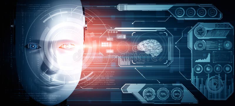 MLP Robot Humanoid Face Close Up with Graphic Concept of Big Data ...