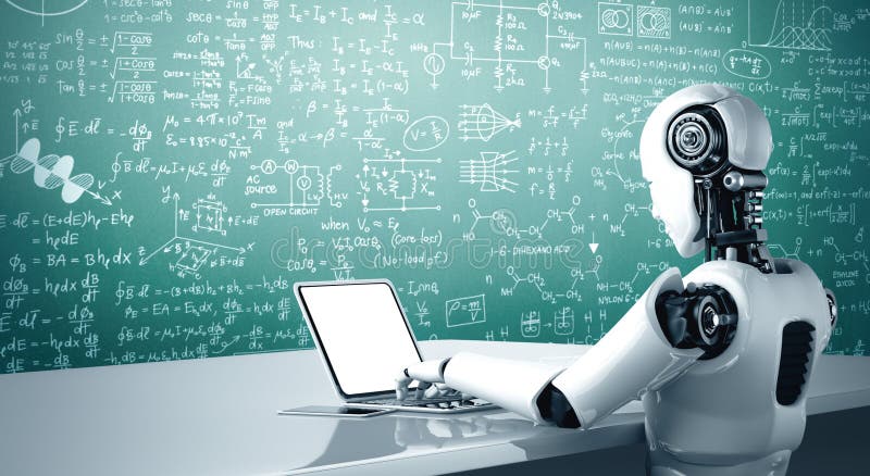 MLP Robot Humanoid Use Laptop and Sit at Table for Engineering Science ...