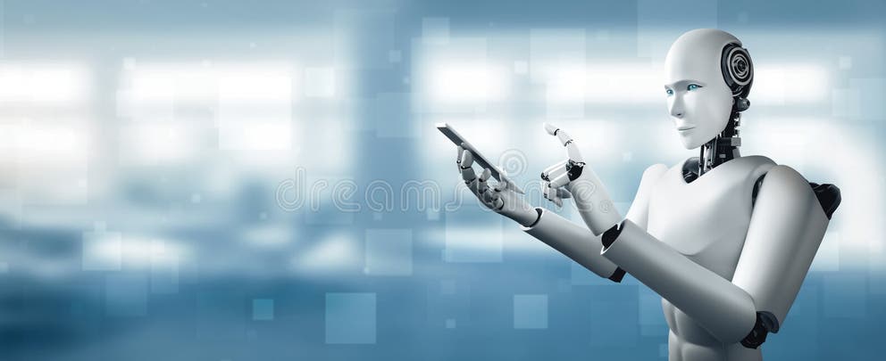 MLP Robot Humanoid Use Mobile Phone or Tablet in Future Office Stock ...