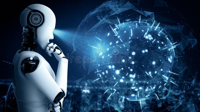 MLP Thinking AI Hominoid Robot Analyzing Hologram Screen Shows Concept ...