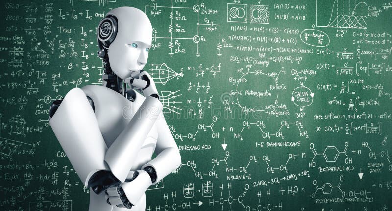 MLP Thinking AI Humanoid Robot Analyzing Screen of Mathematics Formula ...