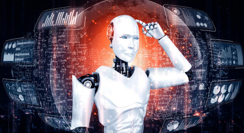 MLP Thinking AI Humanoid Robot Analyzing Screen of Mathematics Formula ...