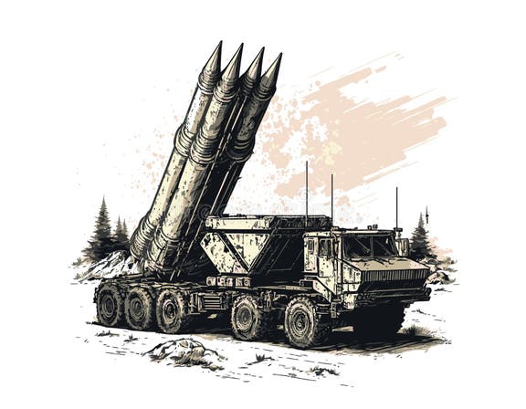 MLRS - Multiple Launch Rocket System. Military Vehicle. Hand Drawing ...