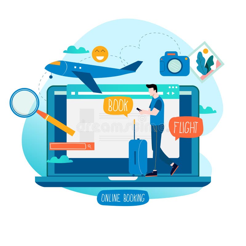 Ticket Booking, Book Flight, Buying Tickets Online Flat Vector ...