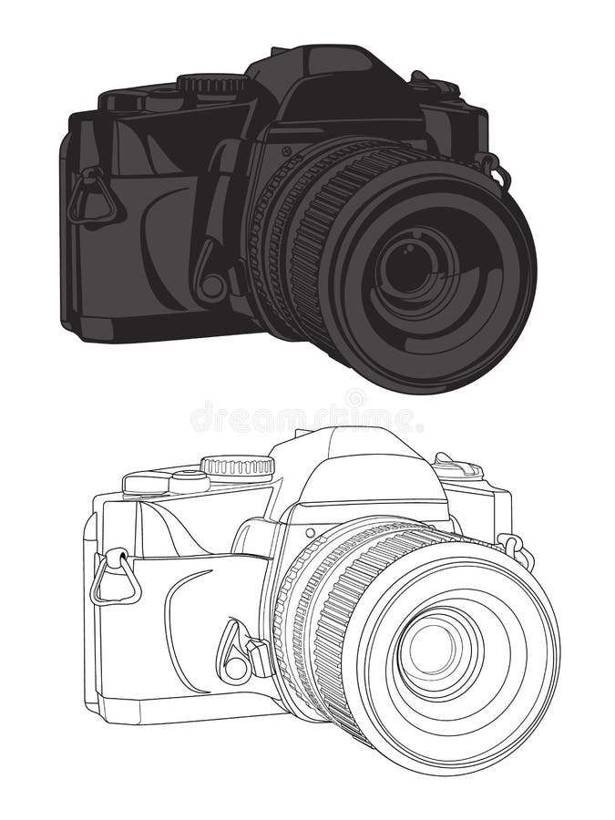 Realistic DSLR Camera Black and White Vector Illustration Graphic Set ...