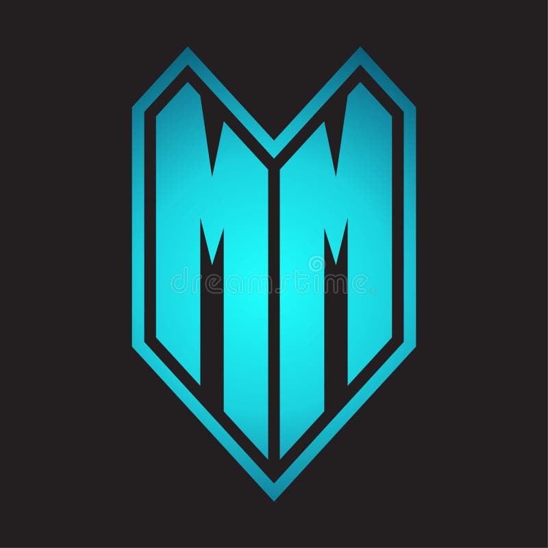 MM Logo Monogram with Emblem Line Style Isolated on Blue Gradient ...