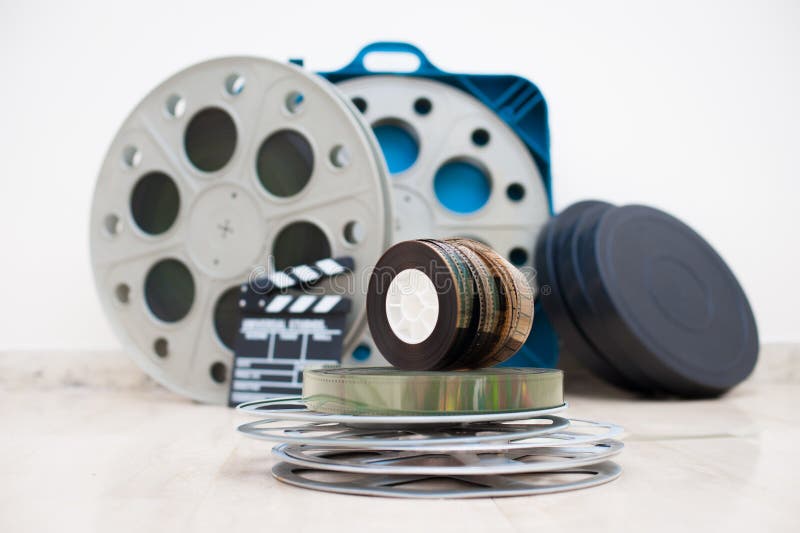 35 Mm Movie Reels Clapper Boxes Background Stock Photos - Free ...
