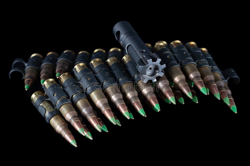 5.56mm NATO Ammunition Belt with Assault Rifle Bolt Stock Image - Image ...