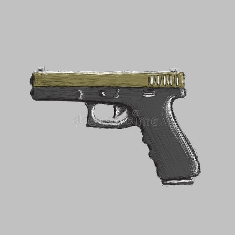 9mm Semi-automatic Hand Drawn Pistol. Modern Firearm Vector ...