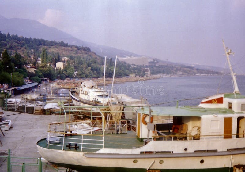 35mm Soviet Era Image of Boats Moored in Yalta Harbour, Yalta, Ukraine ...