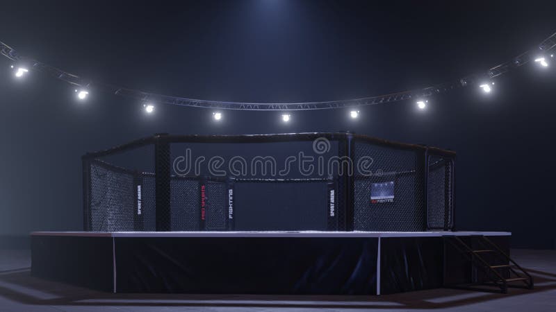 Mma Arena. Empty Fight Cage Under Lights. 3D Rendering Stock ...