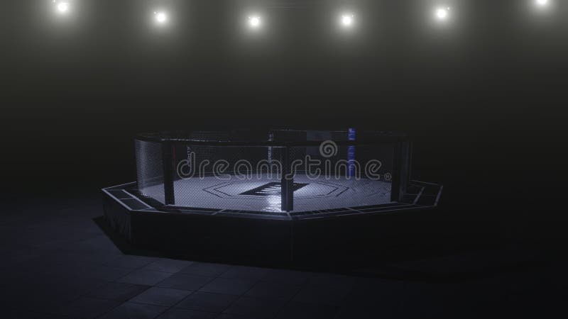 Mma Arena. Empty Fight Cage Under Lights. 3D Rendering Stock ...