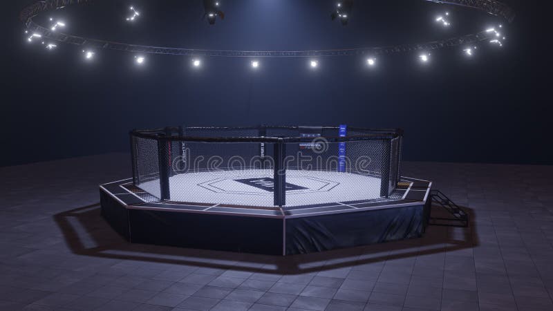 Mma Arena. Empty Fight Cage Under Lights. 3D Rendering Stock ...