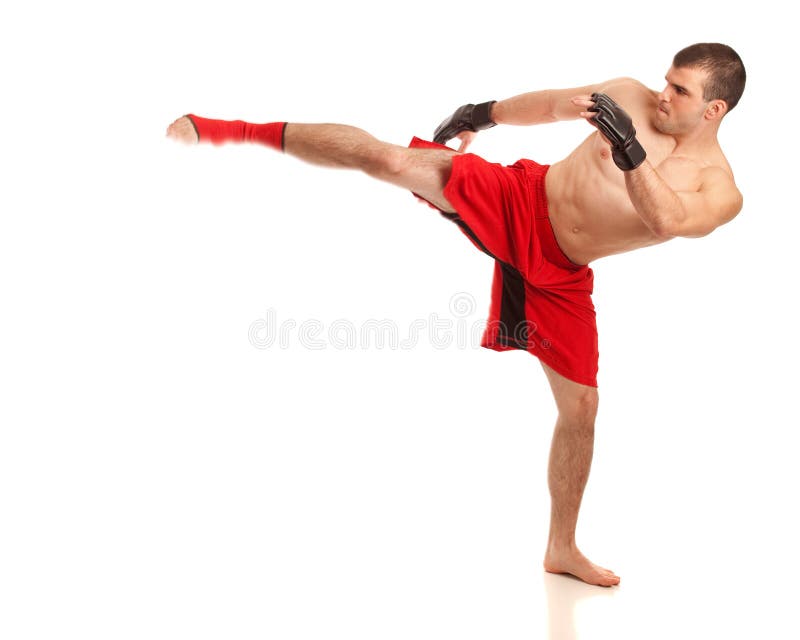 Side View of Kicking Martial Arts Fighter Stock Image - Image of black ...