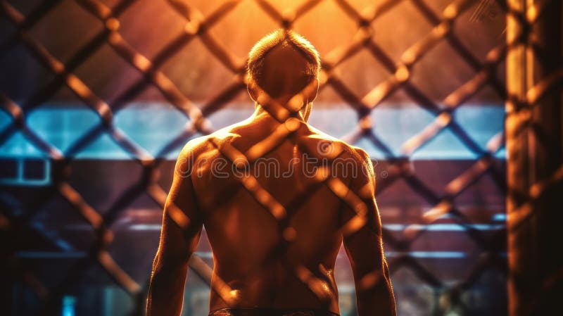 MMA Fighter in the Cage Back View. Generative AI. Stock Illustration ...