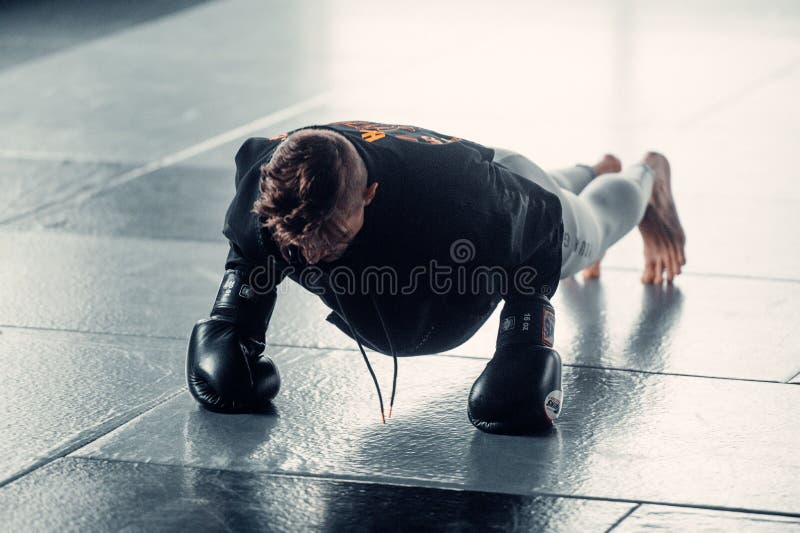 MMA Fighter Getting Ready for a Big Fight Exercising in the Gym ...
