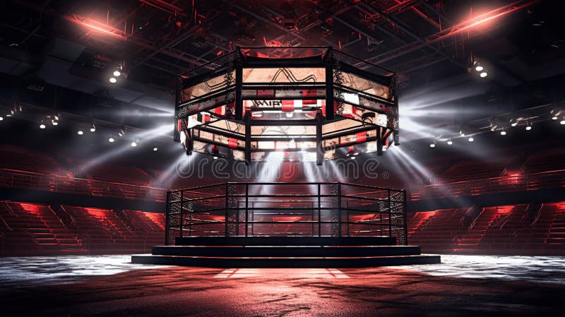 MMA Fighting Stage Side View Under Lights, Generative Ai Stock Image ...