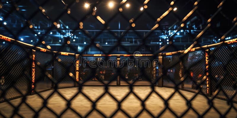 An MMA Octagon at Night, Lit Up Ready for a Fight Stock Illustration ...