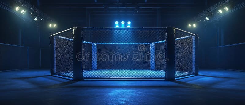 An MMA Ring with a Background and Bright Blue Lights. the Ring Has an ...