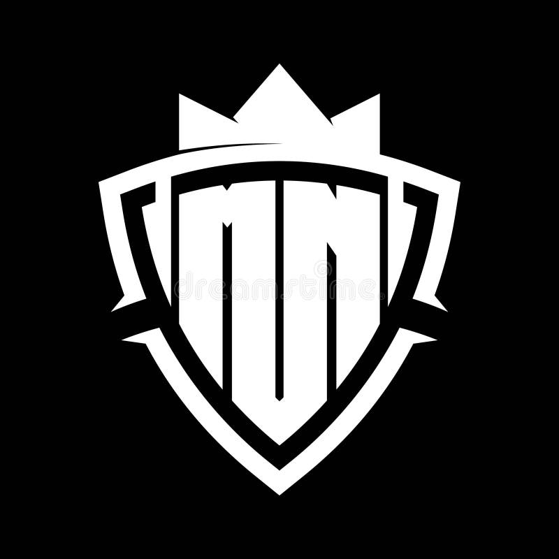 MN Letter Monogram with Triangle Curve Shield Shape with Crown White ...