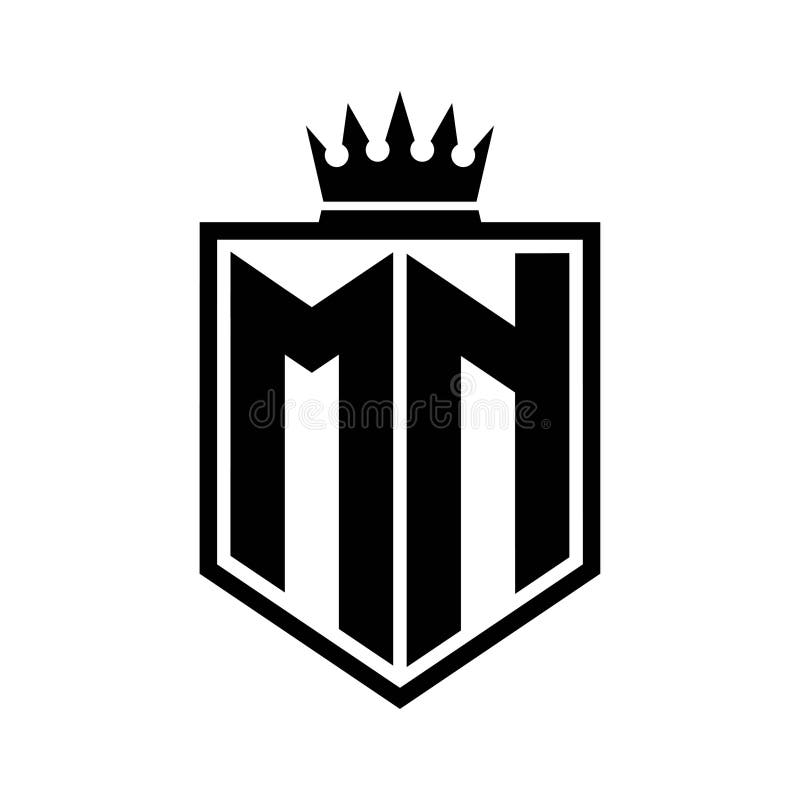 MN Logo Monogram Bold Shield Geometric Shape with Crown Outline Black ...