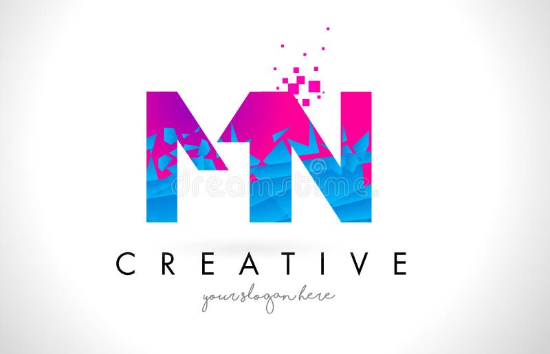 MN M N Letter Logo with Shattered Broken Blue Pink Texture Design ...