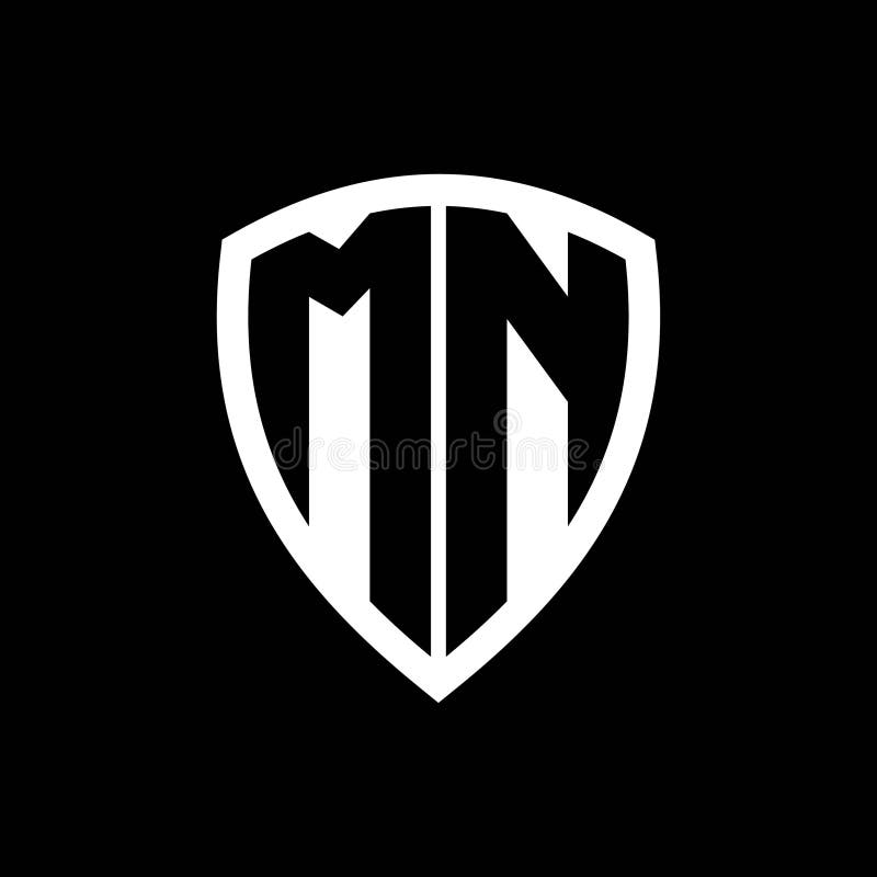 MN Monogram Logo with Bold Letters Shield Shape with Black and White ...