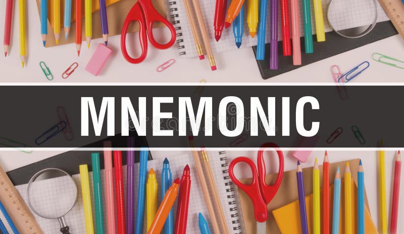 Mnemonic with School Supplies on Blackboard Background. Mnemonic Text ...