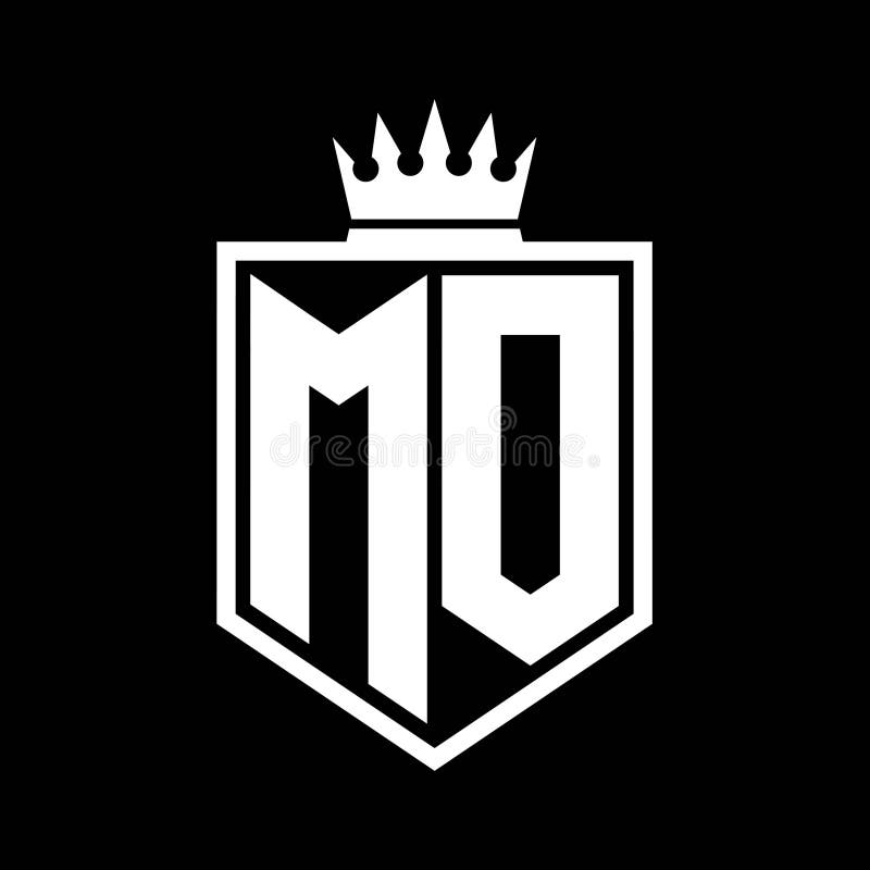 MO Logo Monogram Bold Shield Geometric Shape with Crown Outline Black ...