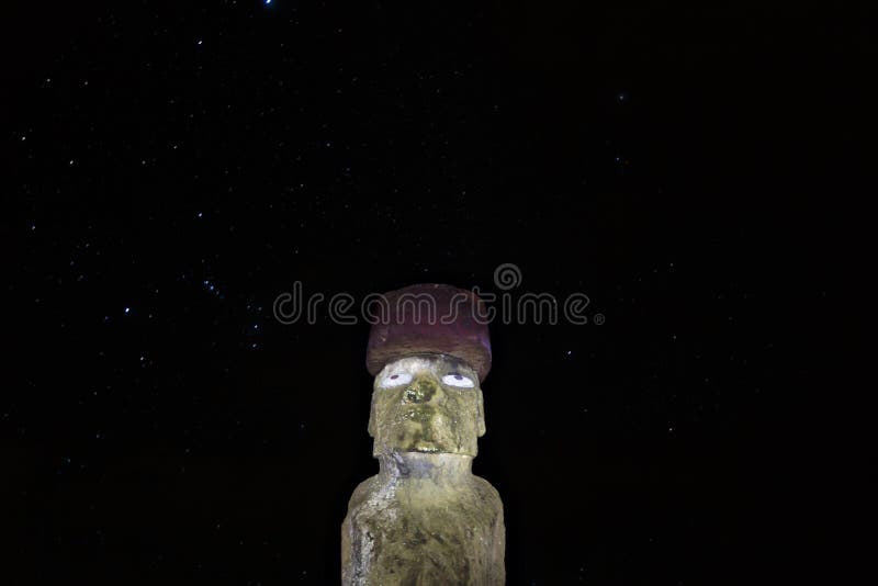 Moai Against Dark Starry Sky Stock Image - Image of dramatic ...
