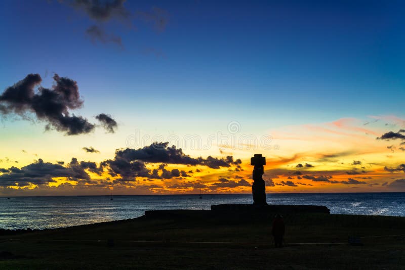 Moai on Sunset at Ahu Tahai, Easter Island, Rapa Nui Stock Photo ...