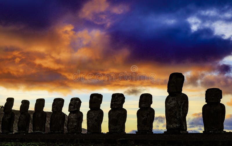 Moai on Easter Island at Ahu Tongariki at Sunrise Stock Image - Image ...