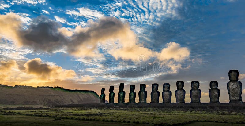 Moai on Easter Island at Ahu Tongariki at Sunrise Stock Image - Image ...