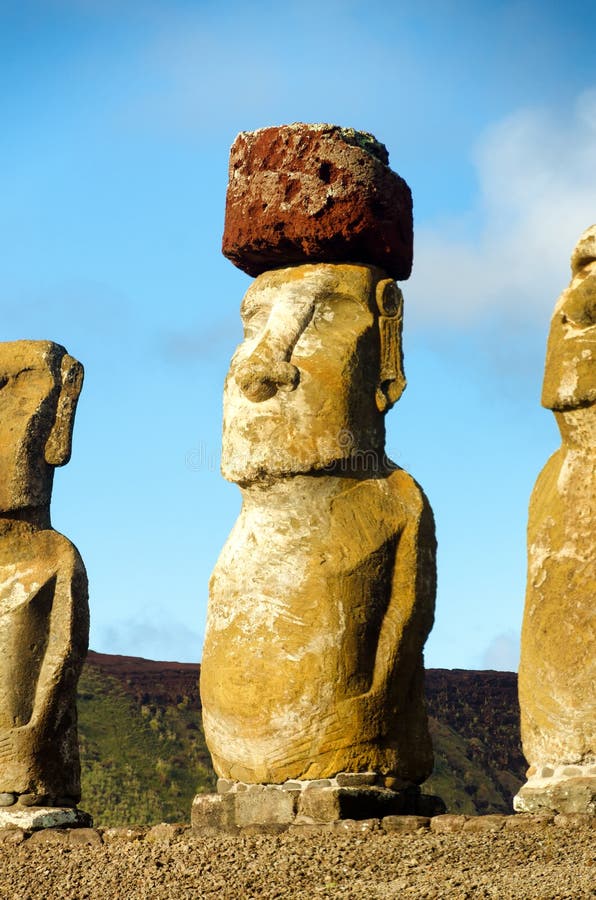 Moai with Pukao stock photo. Image of chile, travel, statue - 82301452
