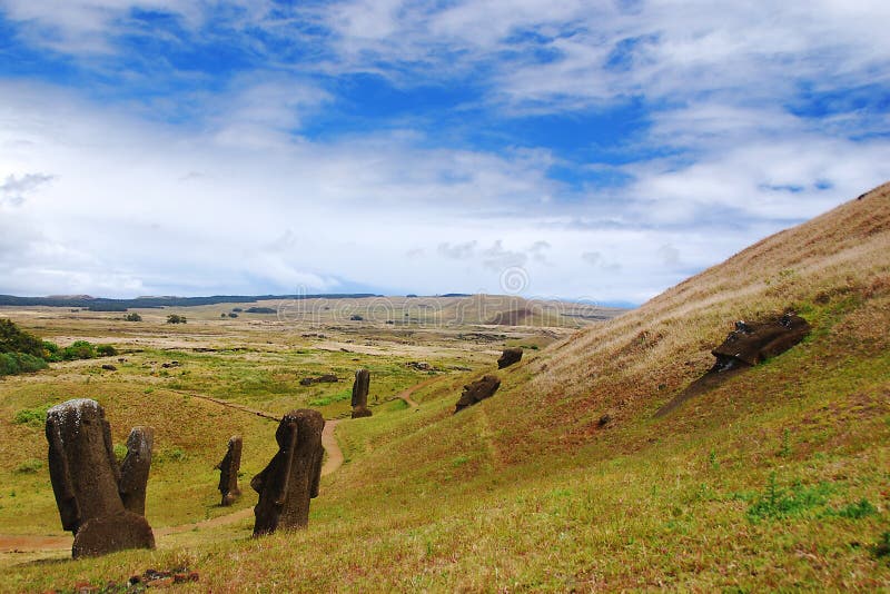 Moai at Rano Raraku on Easter Island (Rapa Nui) Stock Image - Image of ...