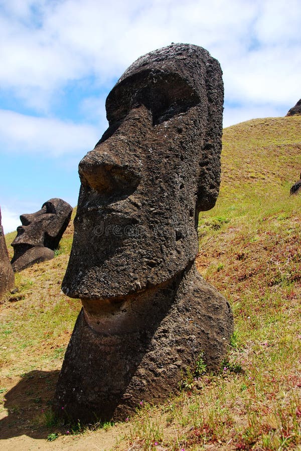 Moai at Rano Raraku on Easter Island (Rapa Nui) Stock Photo - Image of ...
