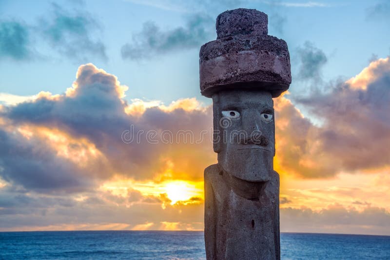 Moai on Sunset at Ahu Tahai, Easter Island, Rapa Nui Stock Photo ...