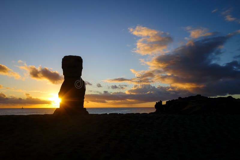 Moai Statue Ahu Akapu Sunset Easter Island Stock Photos - Free ...
