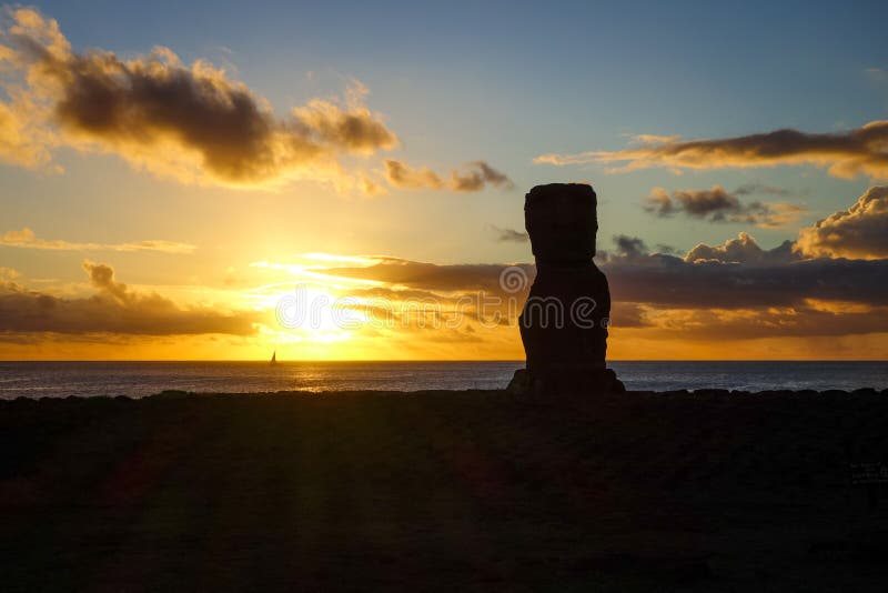 Moai Statue Ahu Akapu at Sunset, Easter Island Stock Photo - Image of ...