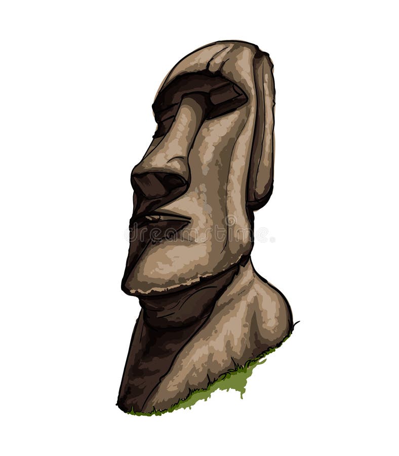 Moai Statue, Easter Island Statue from a Splash of Watercolor, Colored ...