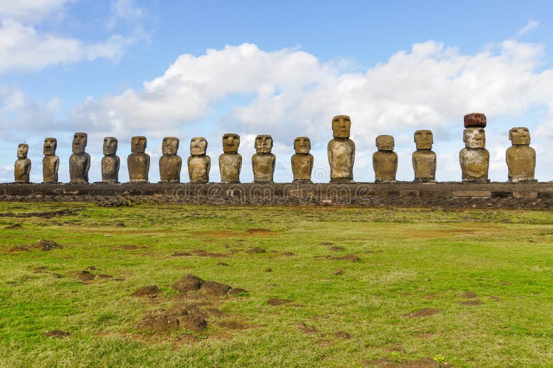 The 15 Moai Statues in Ahu Tongariki, Easter Island, Chile Stock Photo ...