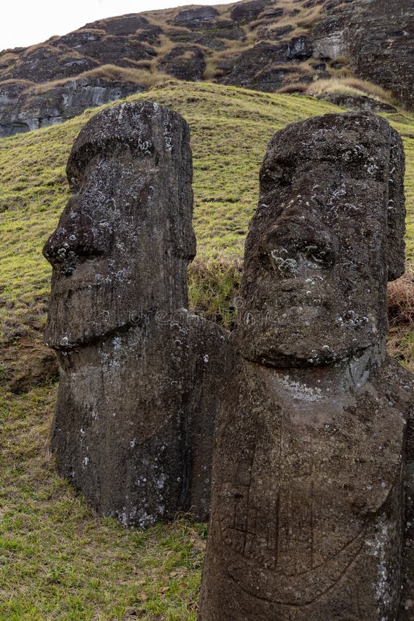 Moai On Easter Island With Red Topknot Hats At Anakena Ahu Stock Image ...