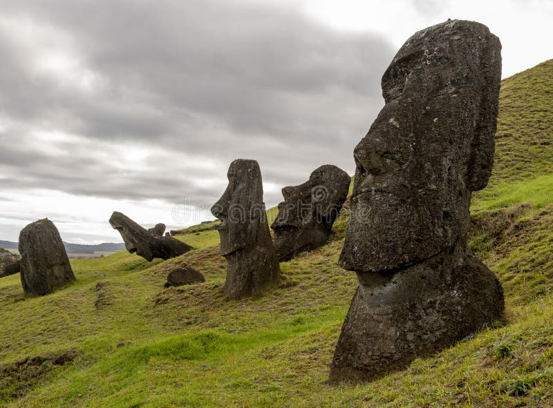 Moai Statues on Easter Island at the Rano Raraku Quarry Stock Image ...
