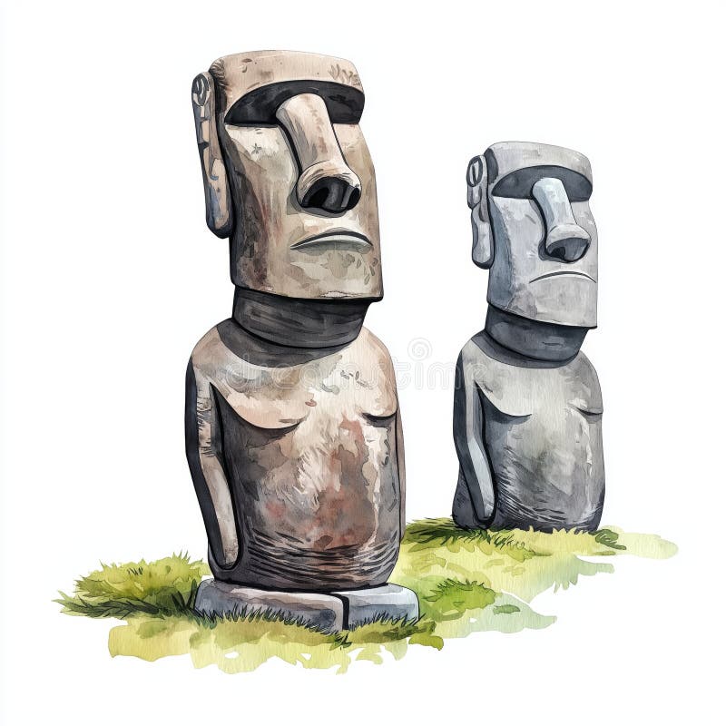 Moai Statues. Moai Statues Hand Drawn Watercolor Illustration Stock ...