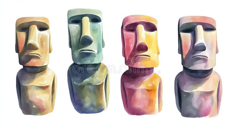 Moai Statues. Moai Statues Hand Drawn Watercolor Illustration Stock ...