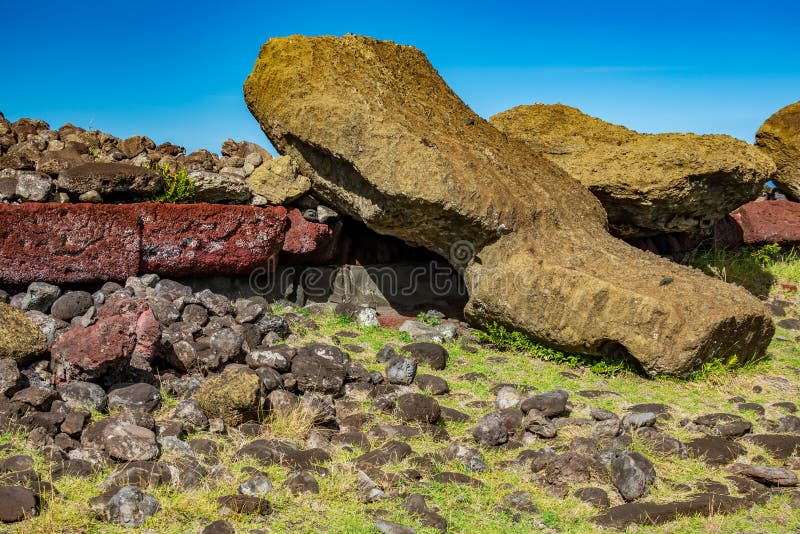 Moai Statues Laid Down on the Ground Stock Image - Image of fallen ...