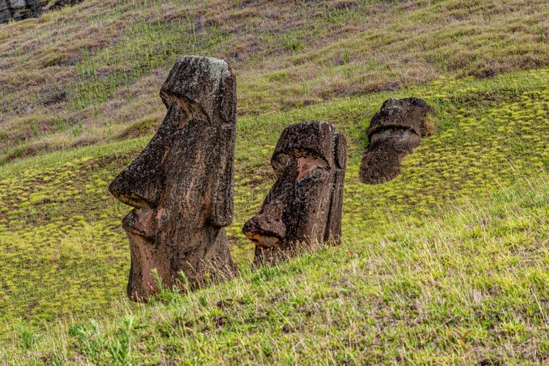 Moai Statues at Rano Raraku Volcano at Easter Island, Chile Stock Image ...