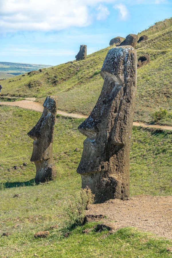 Moai Statues of Rano Raraku Volcano Quarry - Easter Island, Chile Stock ...
