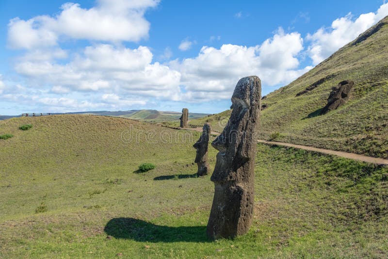 Moai Statues of Rano Raraku Volcano Quarry - Easter Island, Chile Stock ...